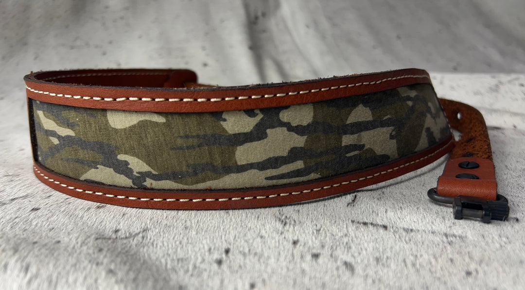 Adjustable Leather Gun Sling with Mossy Oak Bottomland Camo Inlay ...