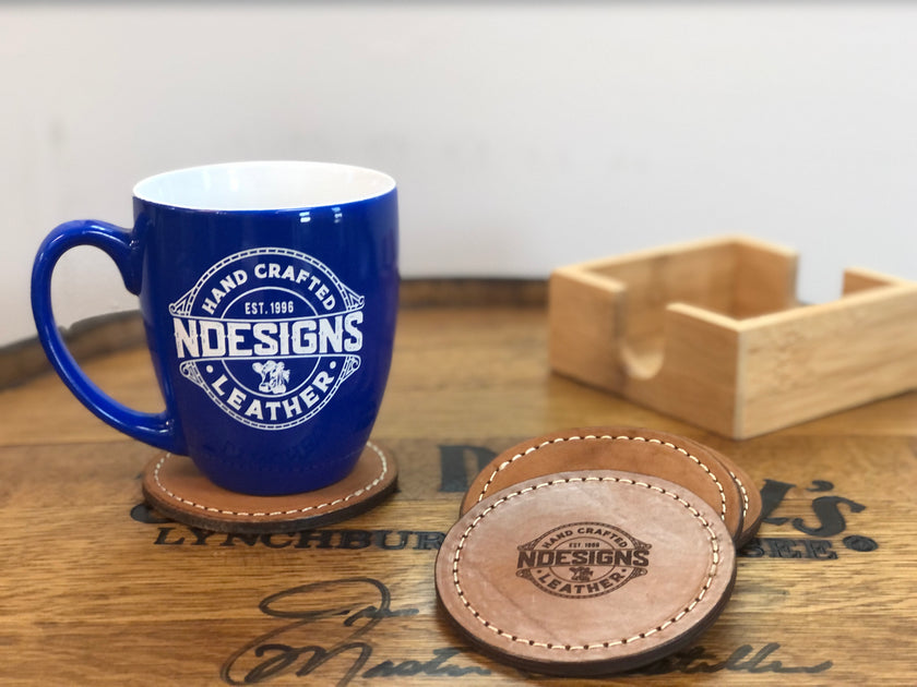 Custom Engraved Circle Leather Coasters with Logo – NDesignsLeather